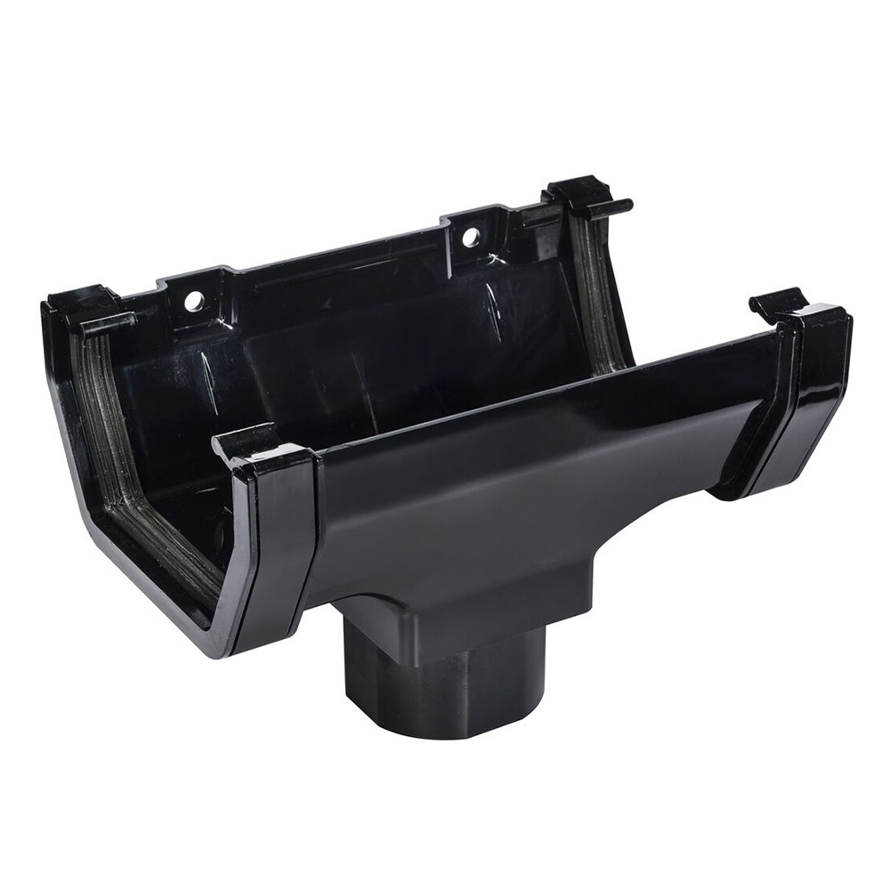 Black 117mm Square Gutter to 65mm Square or 68mm Round Downpipe Running ...
